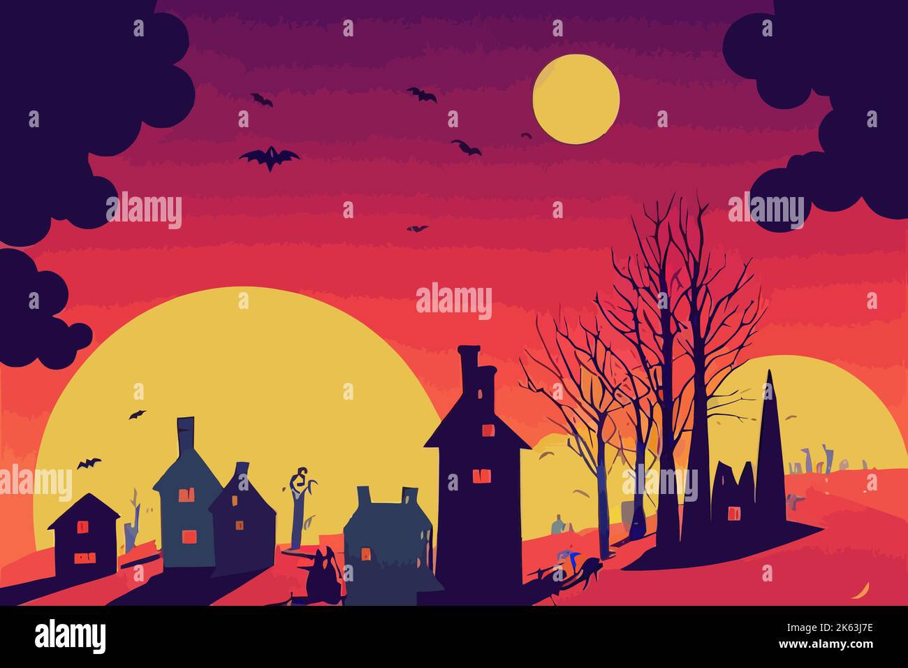 Horror background. Horror village vector illustration. A scary village ...