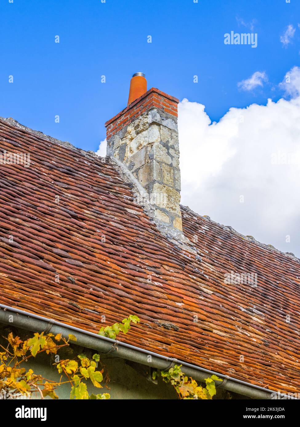 Stone and brick chimney stack on country house - Le Petit-Pressigny ...