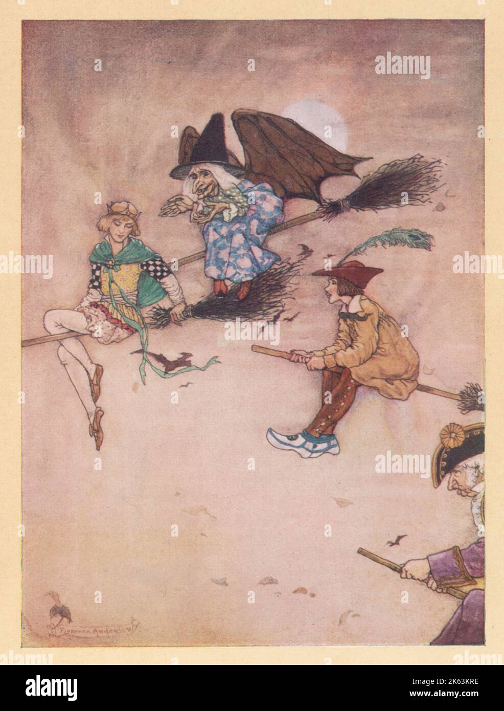 A witch flies through the air with her companions by Florence Mary ...