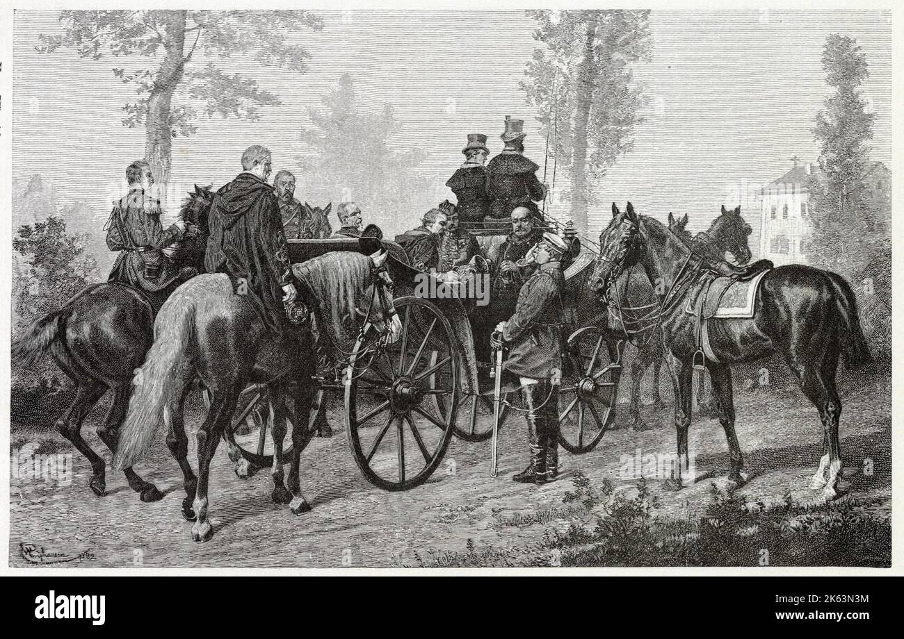 After the defeat of the French army at Sedan, Napoleon III is greeted ...