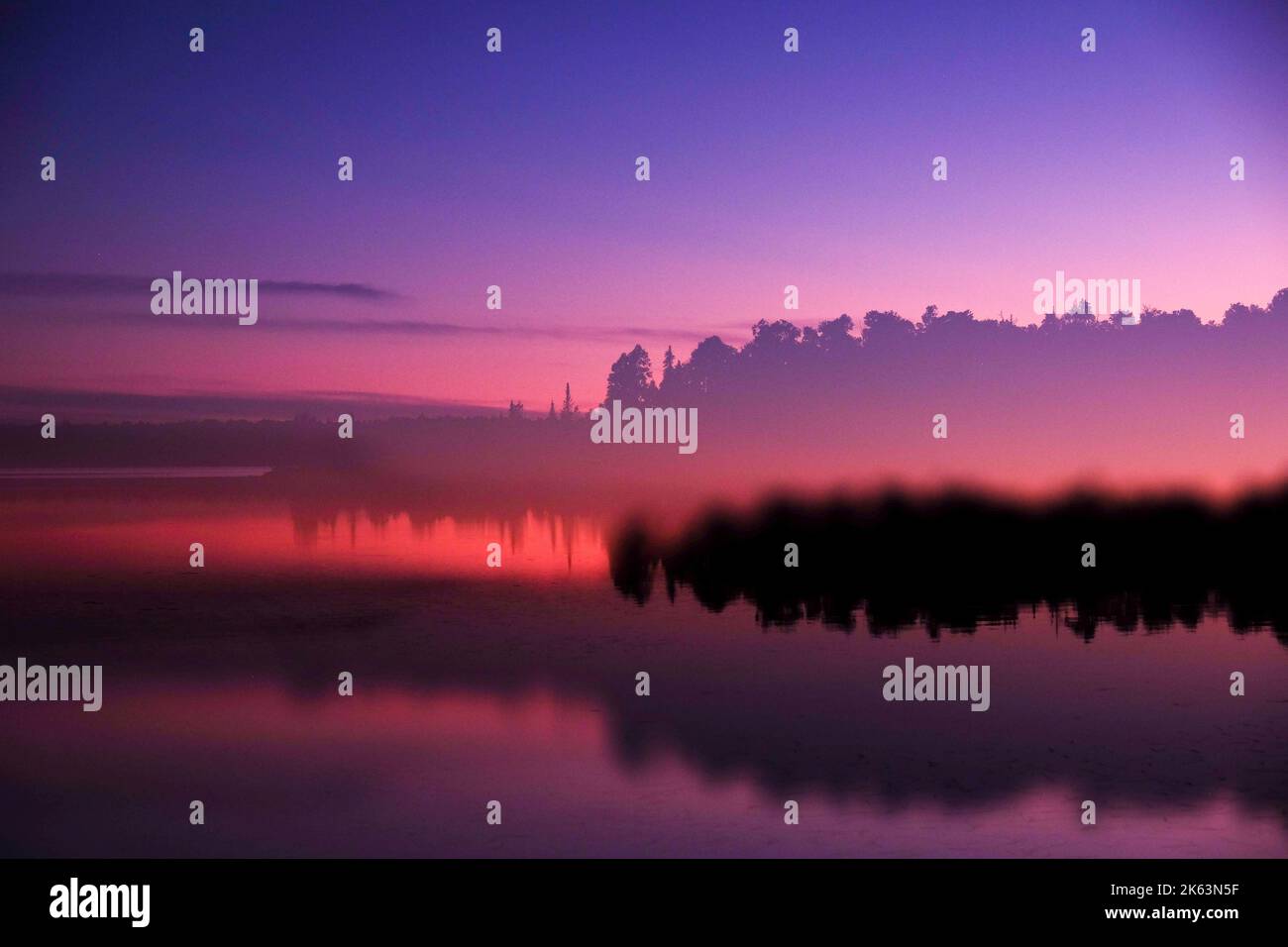 Boundary Waters, northern Minnesota, double exposure, pink purple ...