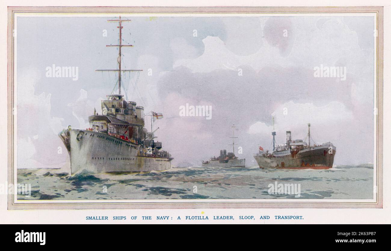 Flotilla leader, sloop and transport vessel of the Royal Navy Stock ...