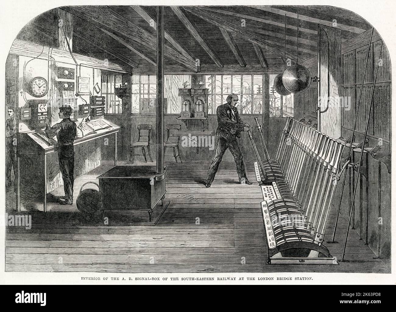 Operating the levers in the signal box at London Bridge, one of the ...