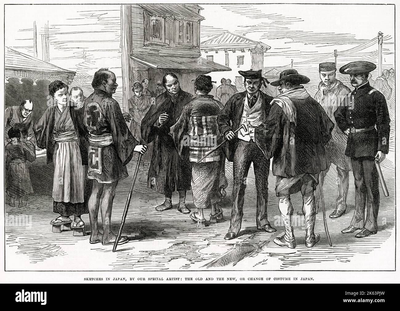 'The old and the new, or change of costume in Japan' : passers-by ...