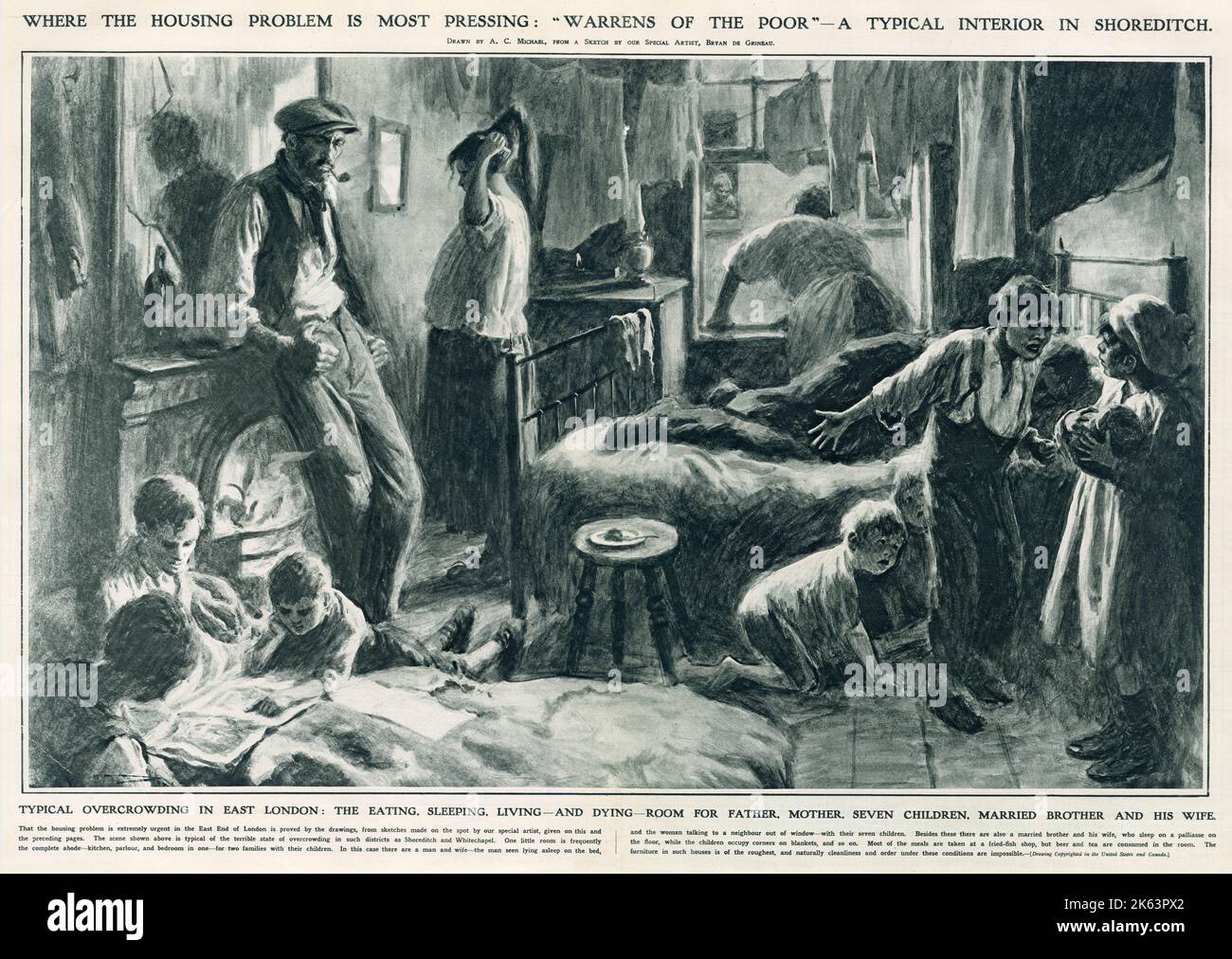 Housing problems in the East End of London with typical large families ...