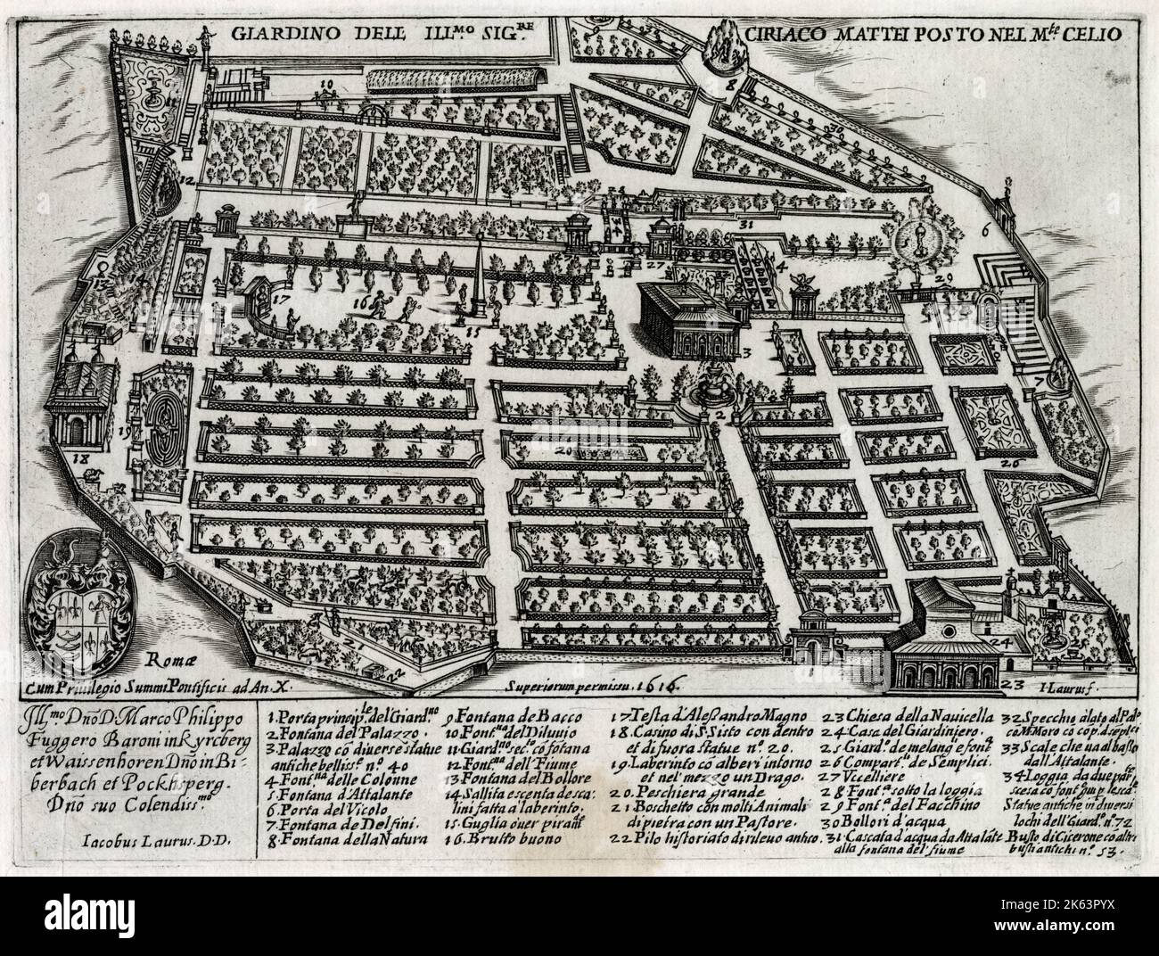 Bird's-eye view of the garden the illustrious Ciriaco Mattei, at Rome ...