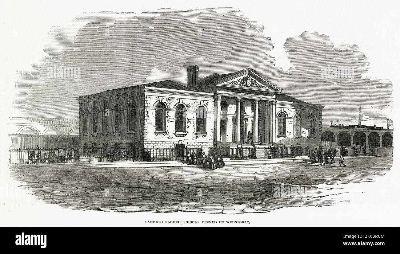 Exterior of the new Lambeth walk, Ragged School, erected by Mr. Beaufoy ...