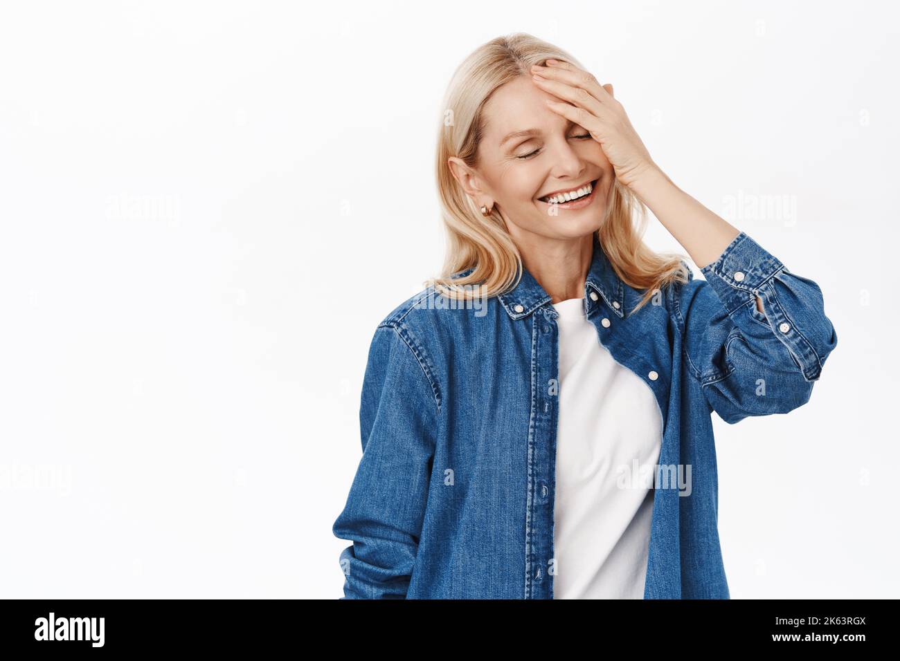 Portrait of beautiful blond senior woman, mature lady 50s years ...