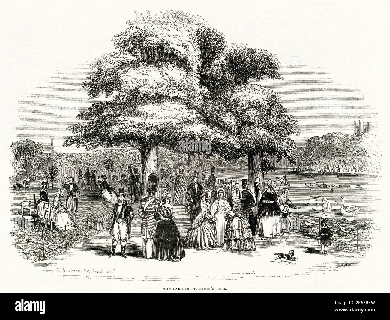 Victorian taking a walk in St James's Park, London, in the summer ...