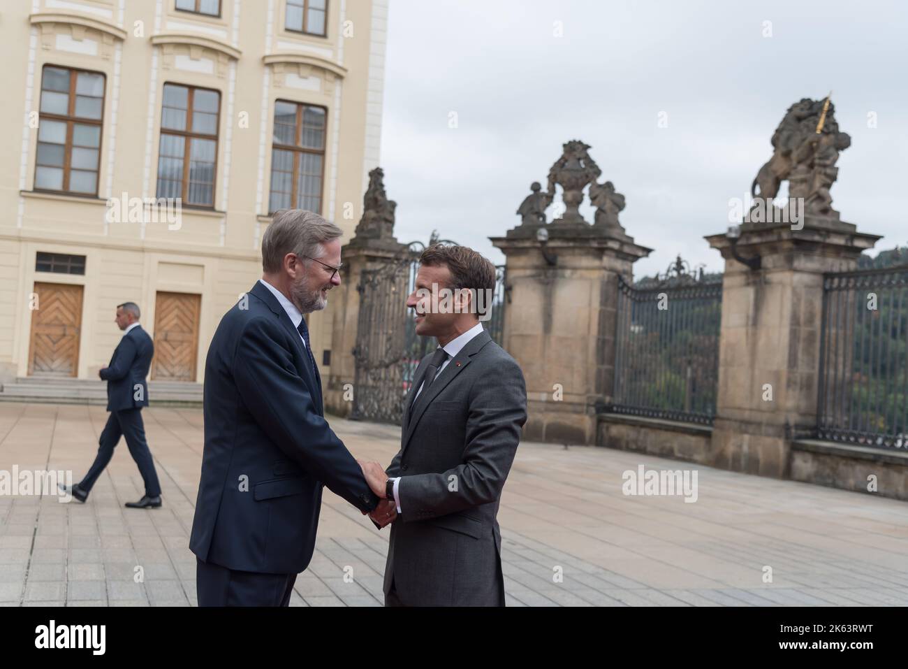 French president Emmanuel Macron (R) and Czech prime minister Petr ...