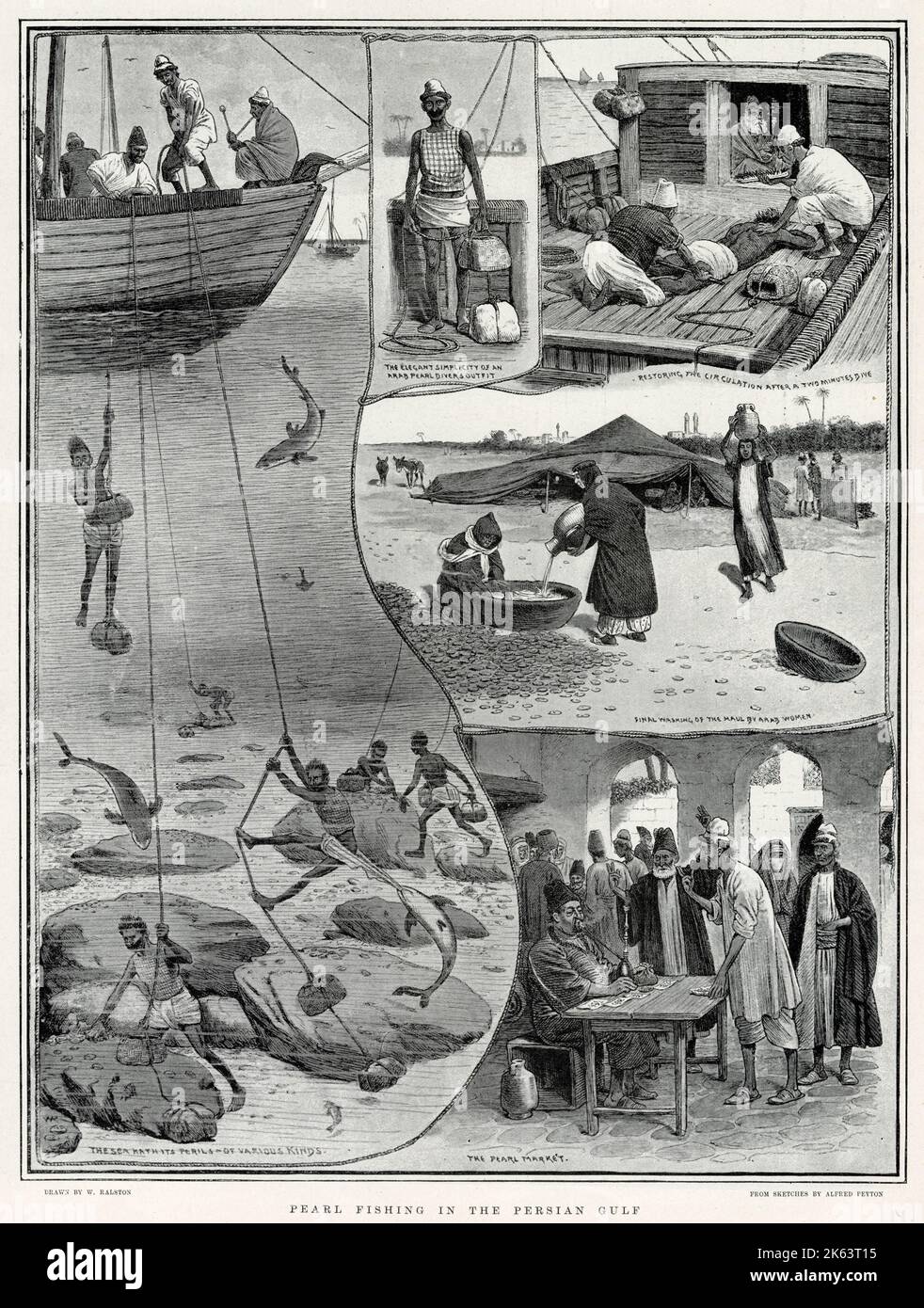 Stages of the pearl fishery industry in the Persian Gulf Stock Photo ...
