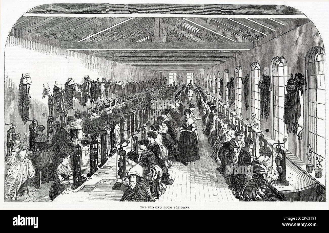 The slitting room for steel pens, at Messrs Hinks, Wells and Co. in ...