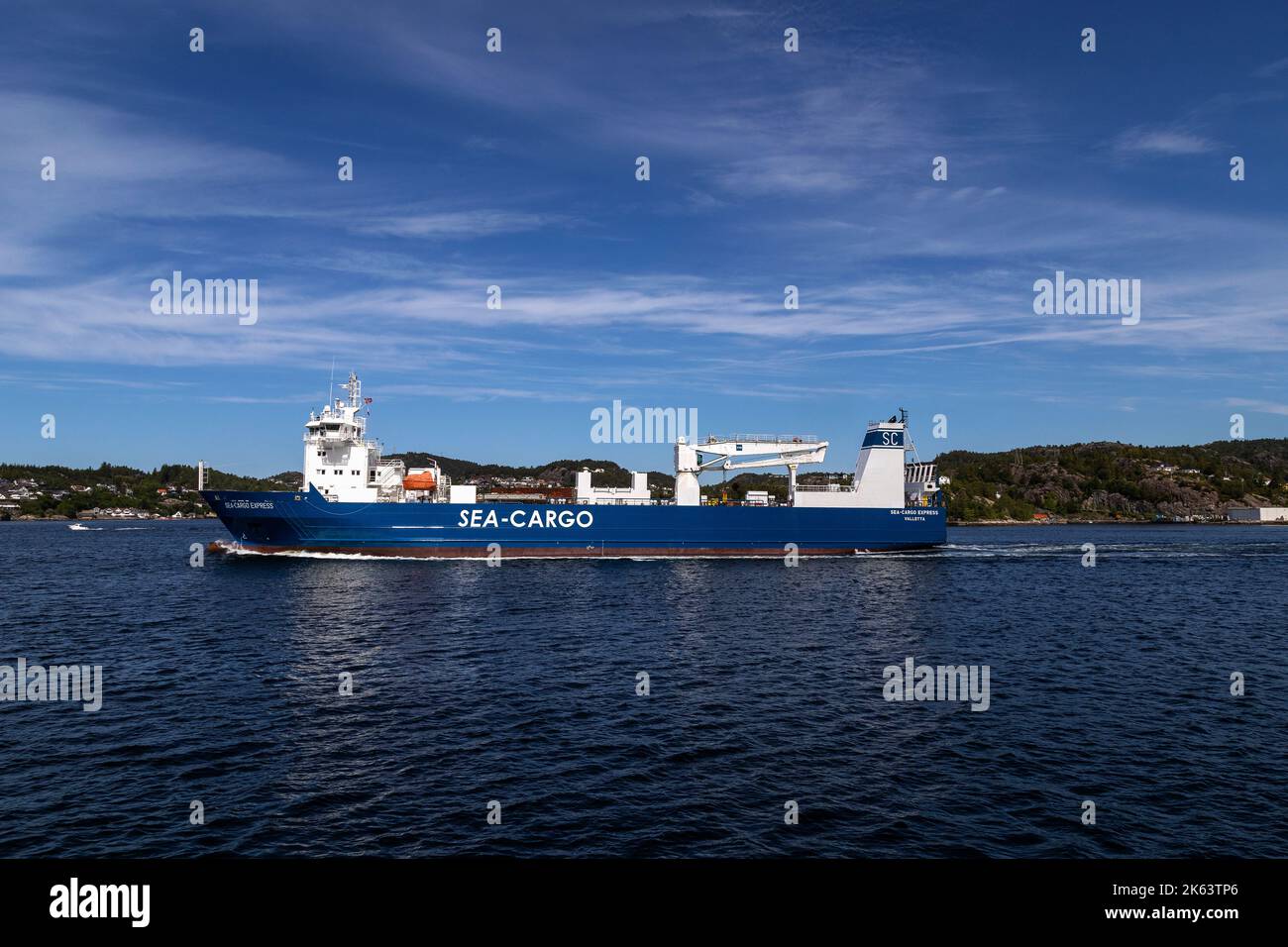 Multipurpose ro-ro vessel Sea-Cargo Express at Hjeltefjorden, departing ...
