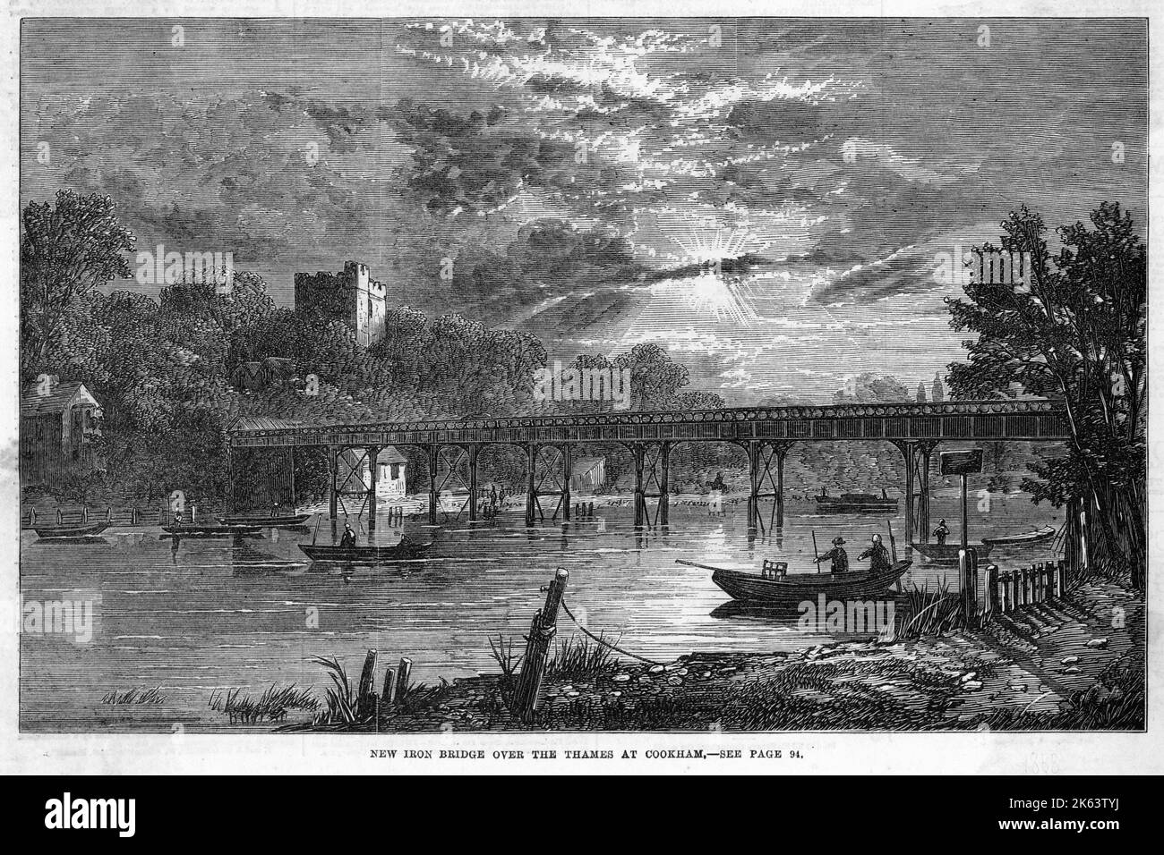 A new iron bridge, ungainly but useful, is erected over the Thames at ...