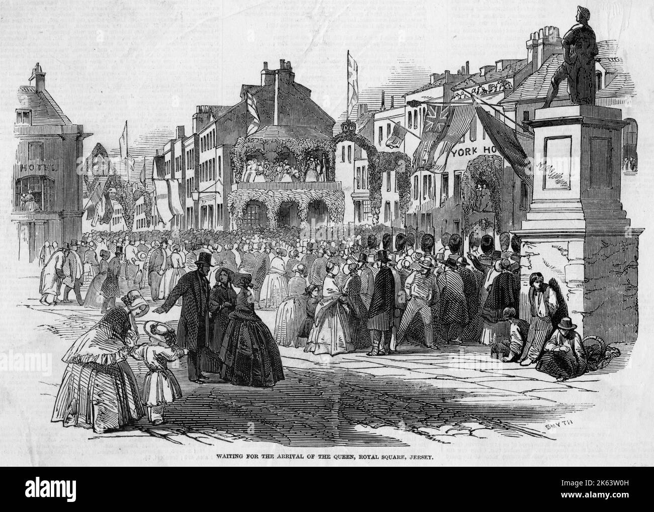 Waiting for the arrival of Victoria at Royal Square, St Helier, Jersey ...