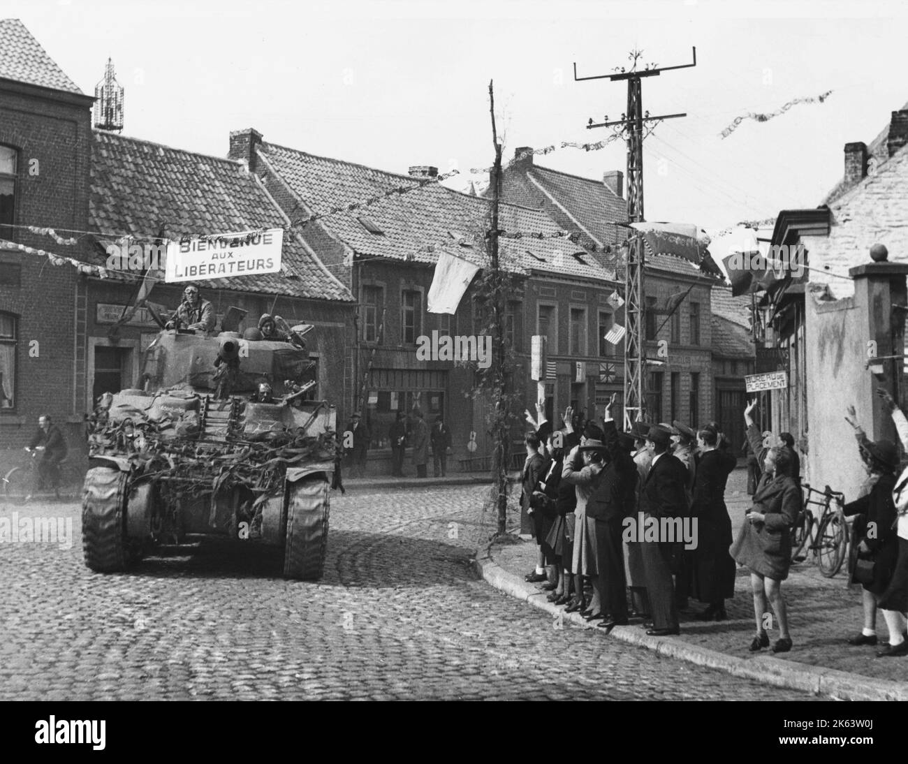 British armour enter Belgium, one of the first tanks passing through ...