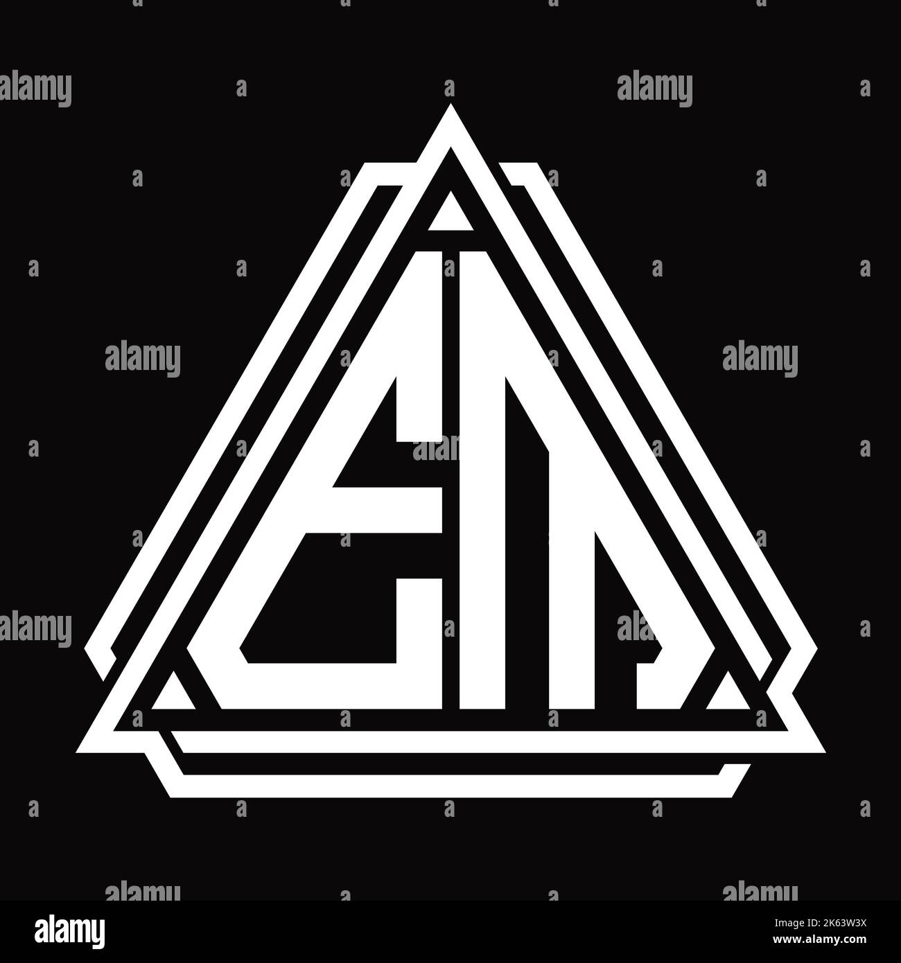 EM Logo letter monogram with triangle shape design template isolated on black background Stock ...