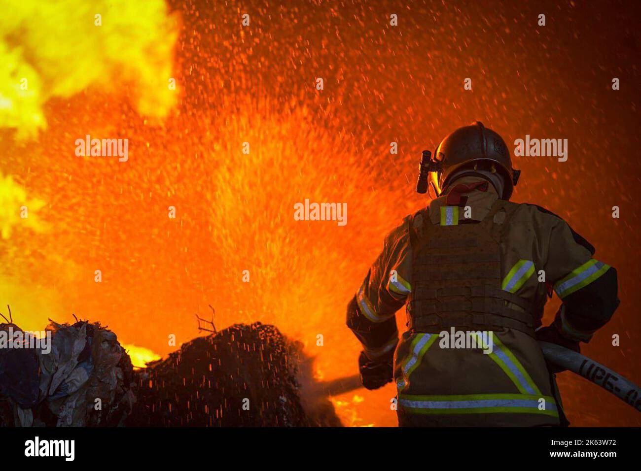 Zaporizhzhia, Ukraine. 11th Oct, 2022. Firefighters battle a fire ...