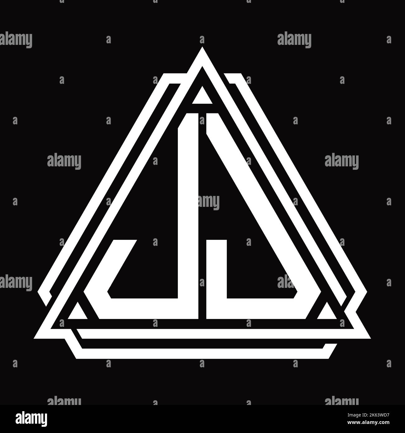 JJ Logo letter monogram with triangle shape design template isolated on black background Stock ...