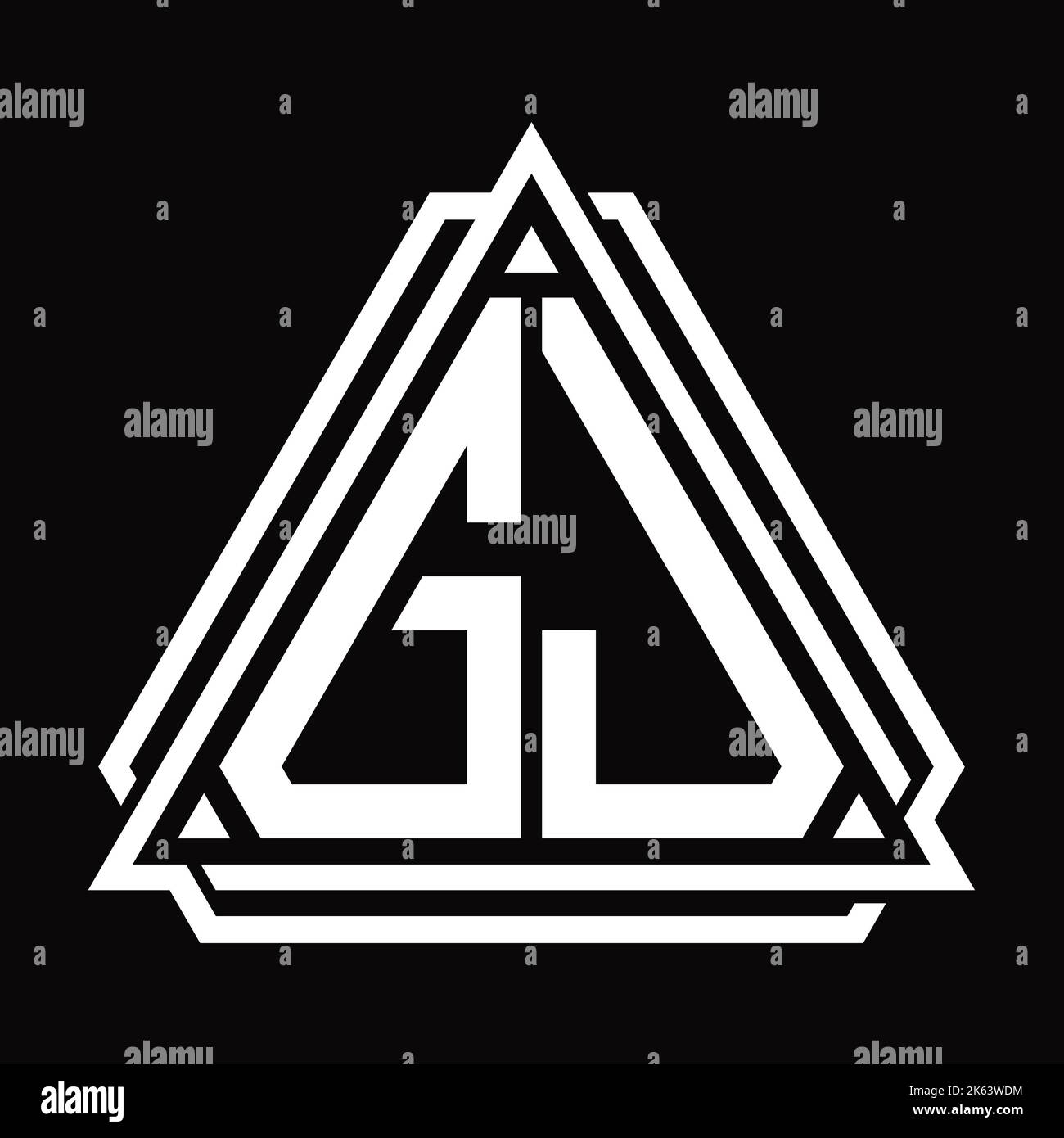 GJ Logo letter monogram with triangle shape design template isolated on black background Stock ...
