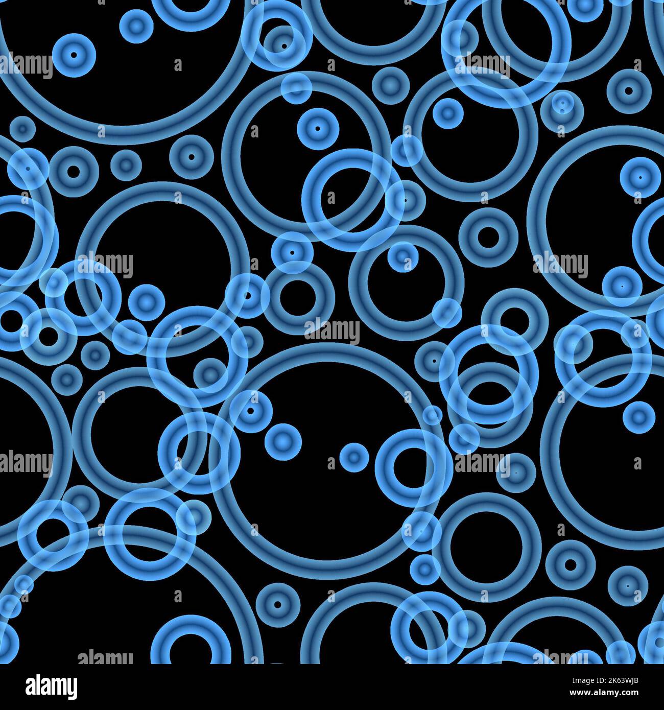 Geometric abstract seamless pattern of random arranged azure rings with ...