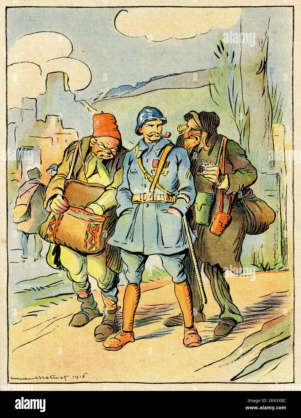 Cartoon, showing two profiteers trying to sell something to a French ...