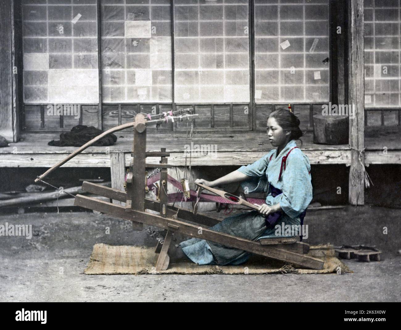 Girl at a loom, Japan circa 1870s Stock Photo - Alamy