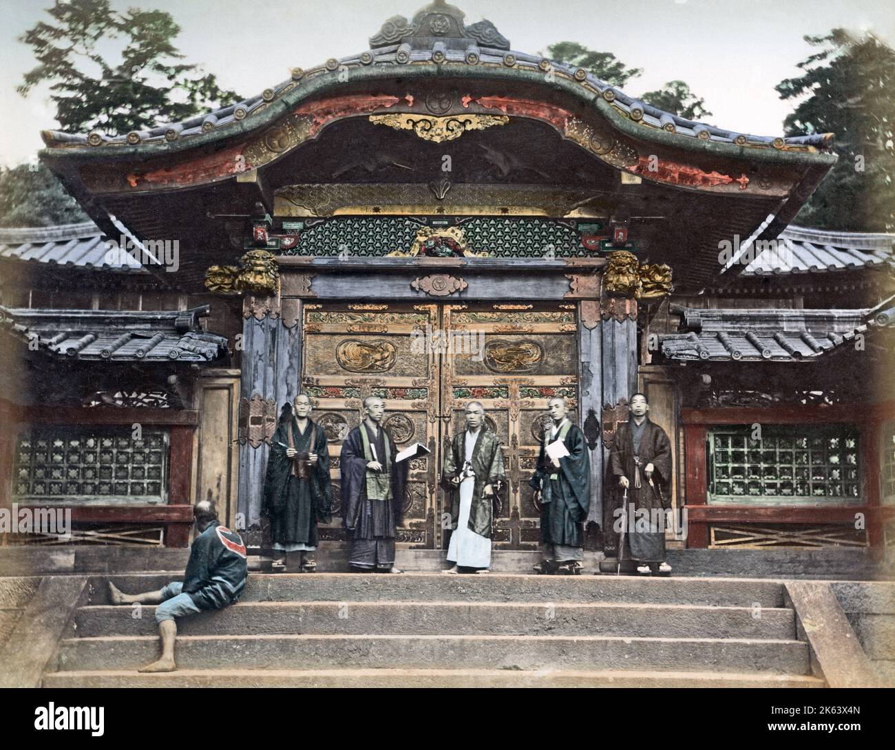 Shiba temple and Buddhist priests, Toyko, Japan, circa 1880s Stock ...