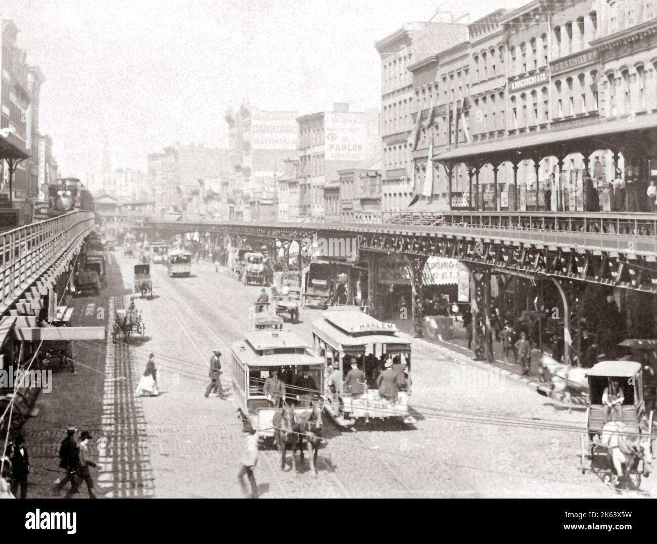 Elevated train, New York, circa 1890 Stock Photo - Alamy