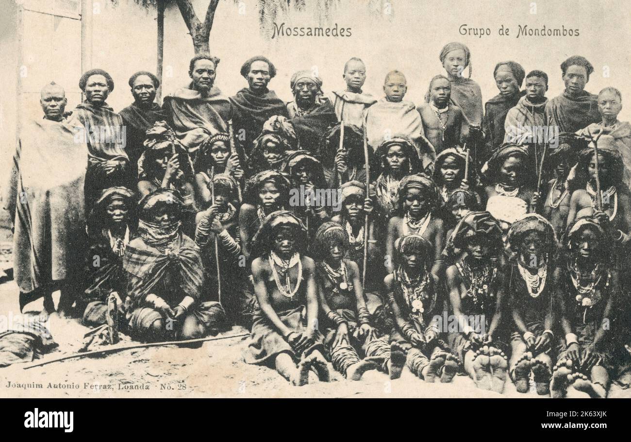A group of Mondombos Tribespeople (modern Herero) from the region close ...