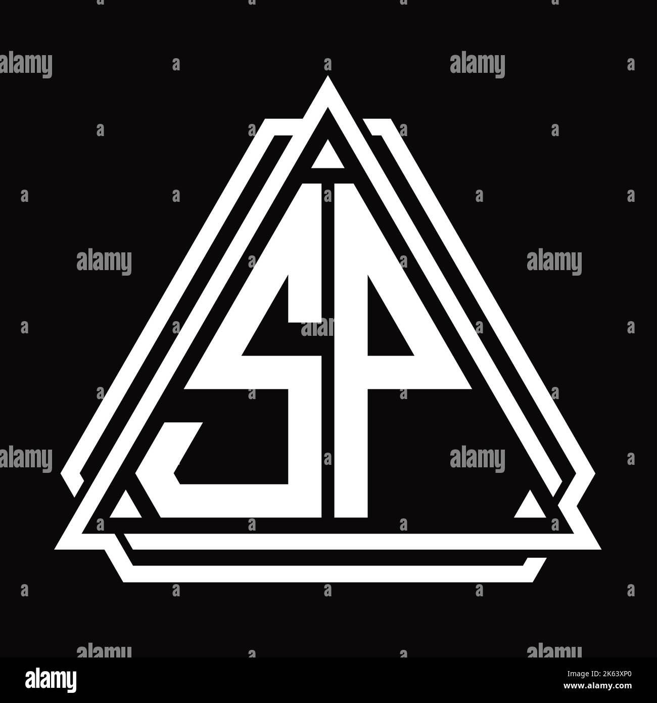 SP Logo letter monogram with triangle shape design template isolated on black background Stock ...
