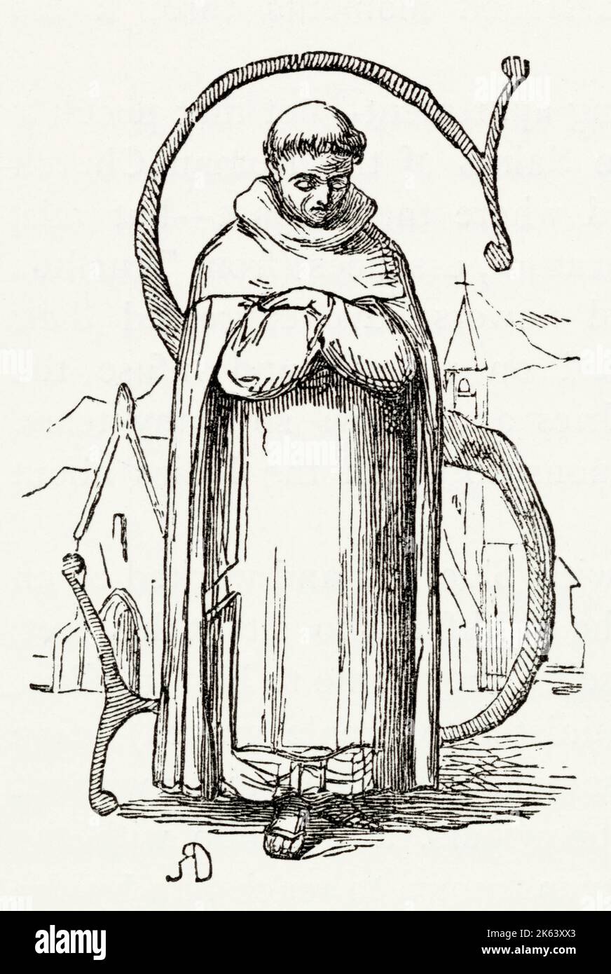 Illustration, The Newcomes, by Thackeray, showing an ornate initial S ...
