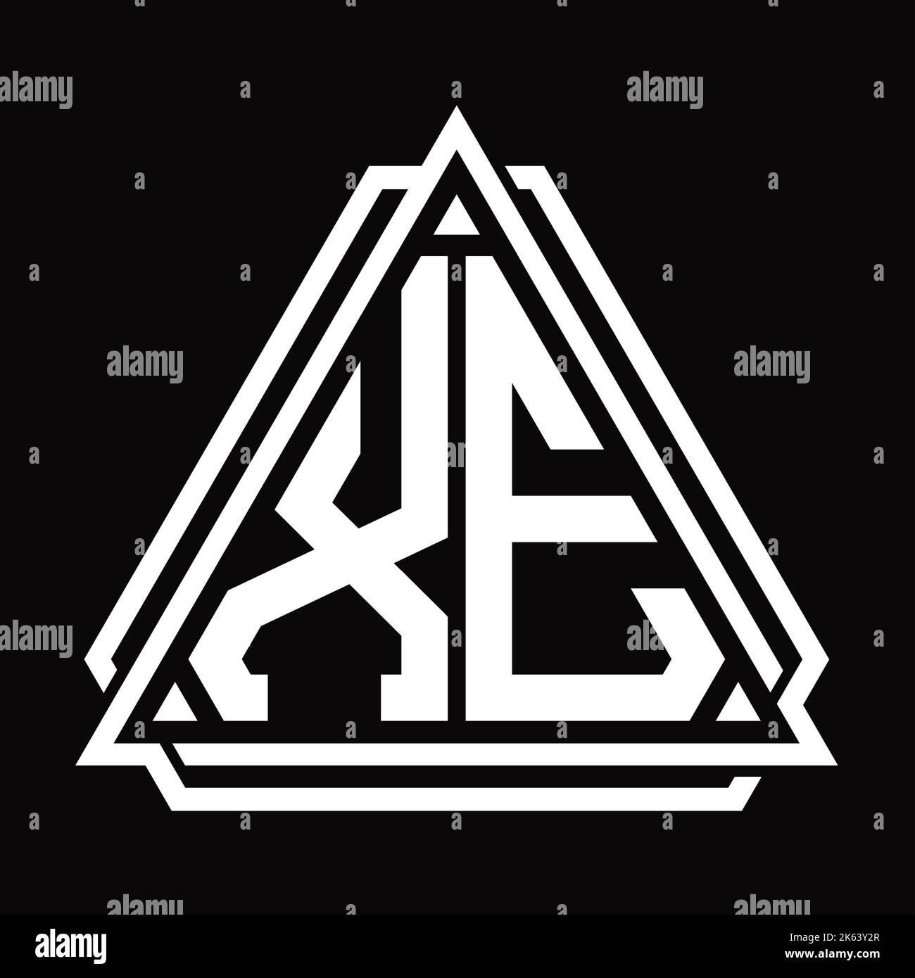 XE Logo letter monogram with triangle shape design template isolated on black background Stock ...