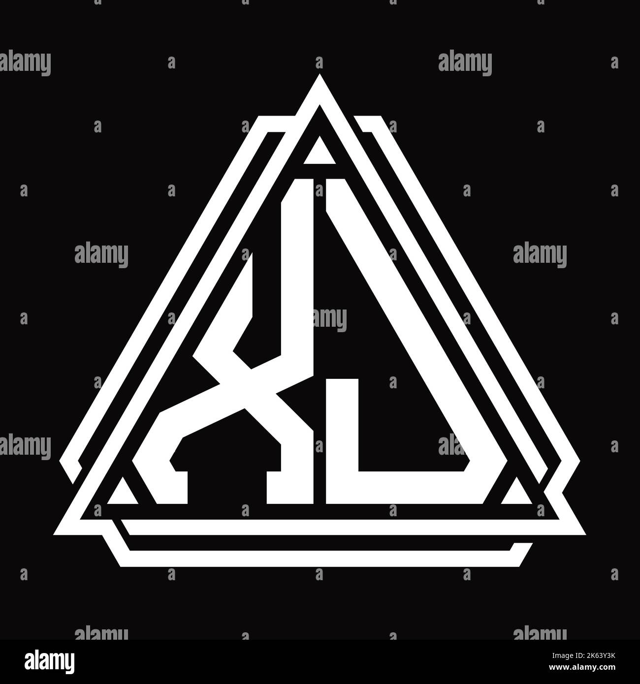 XJ Logo letter monogram with triangle shape design template isolated on black background Stock ...