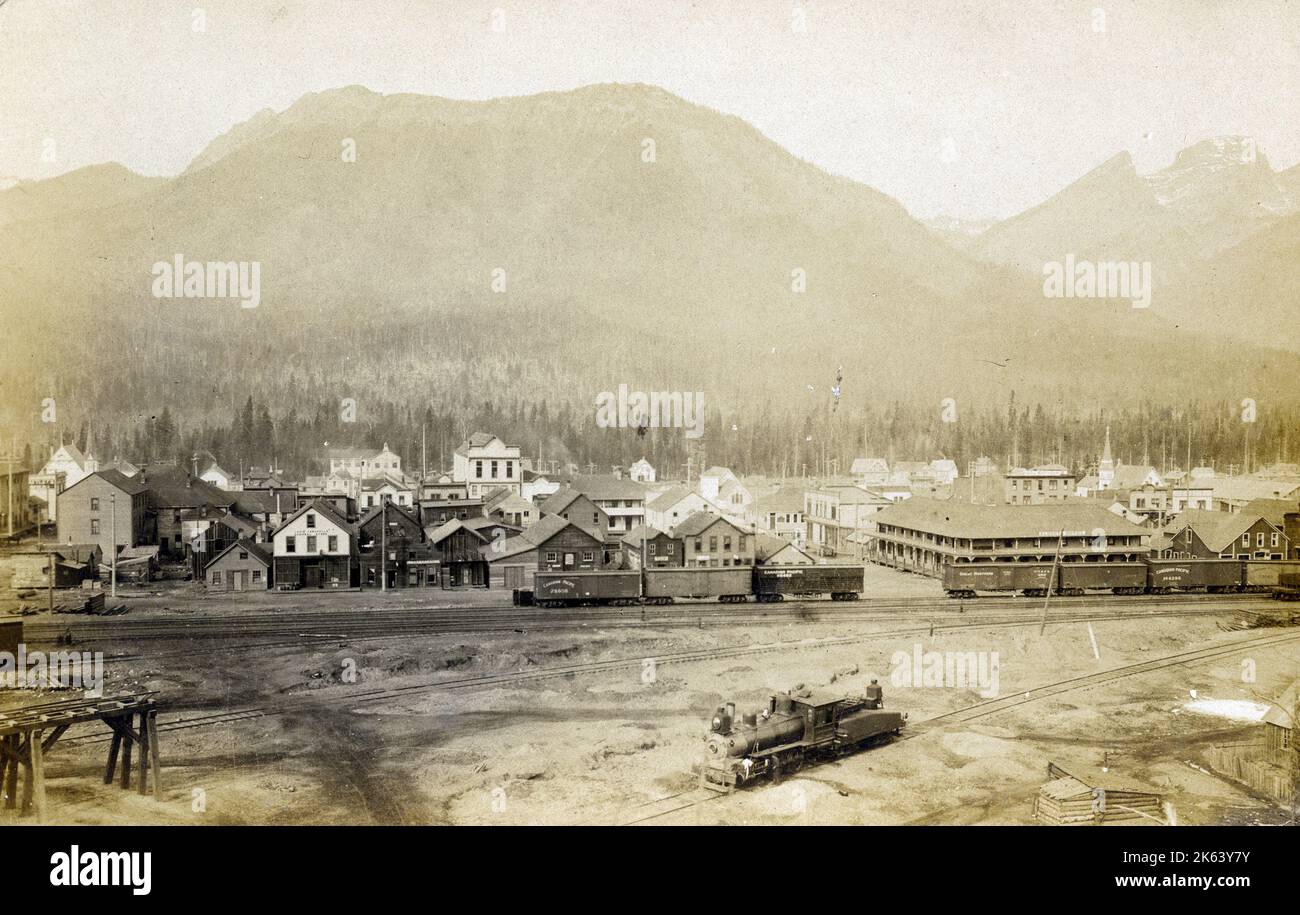 Fernie, British Columbia, Canada - town panorama, Albert hotel, CPR ...