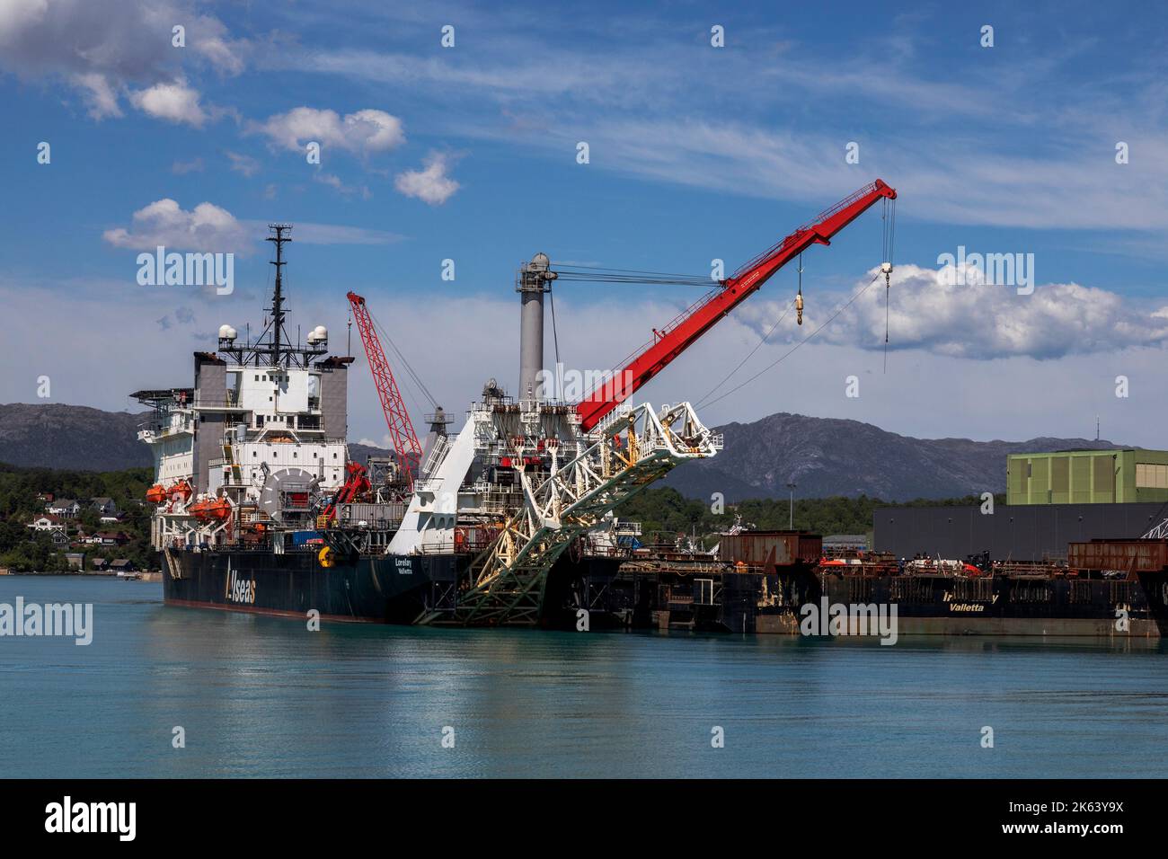Pipe laying vessel Lorelay in the port of Leirvik, Norway Stock Photo ...