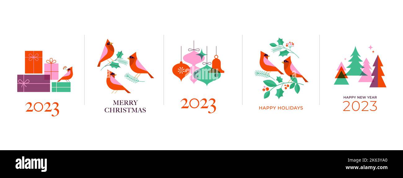 Merry Christmas modern design, holiday gifts, winter elements, candles ...