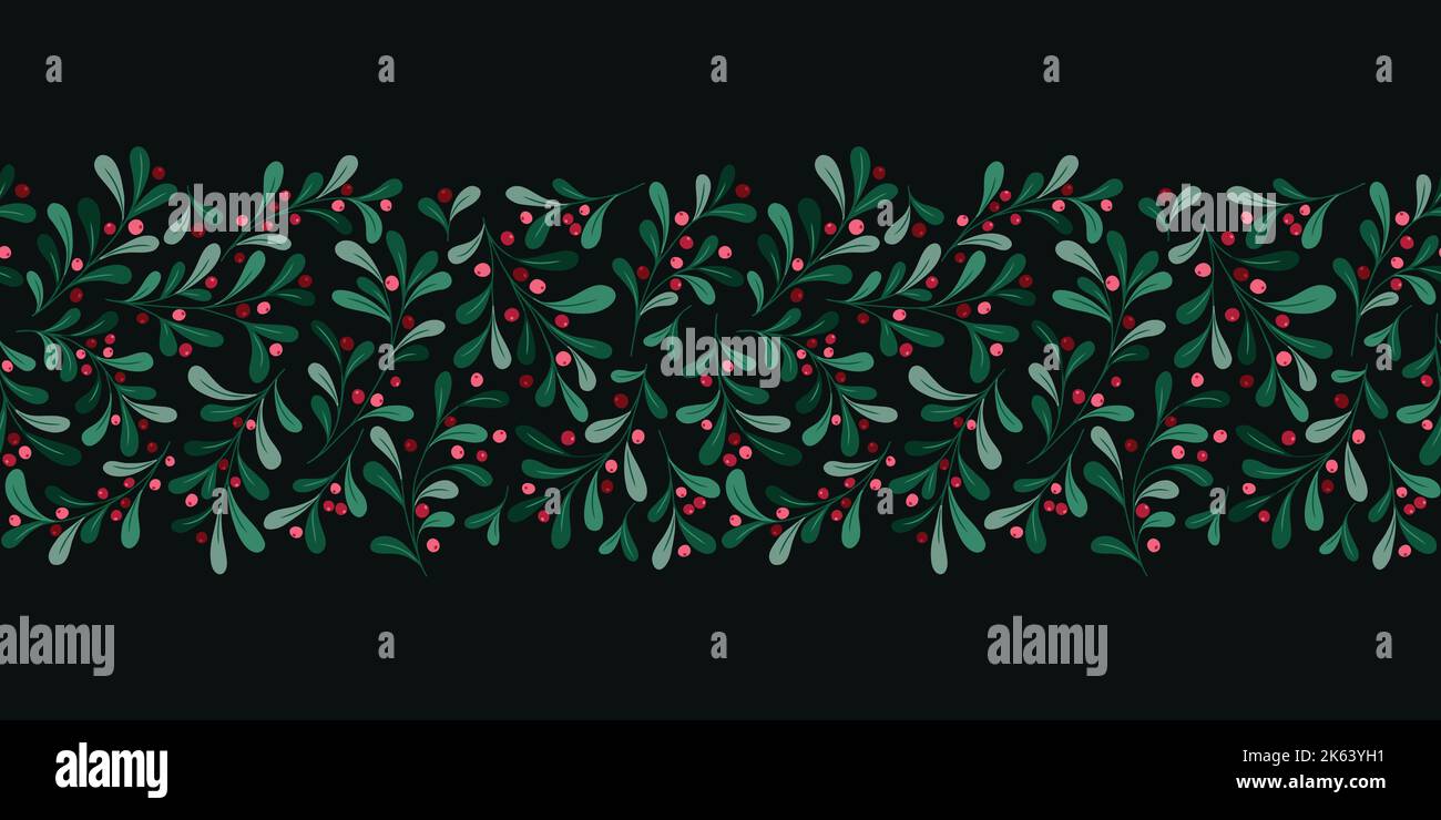 Christmas Mistletoe Foliage and Lingonberries Vector Seamless ...