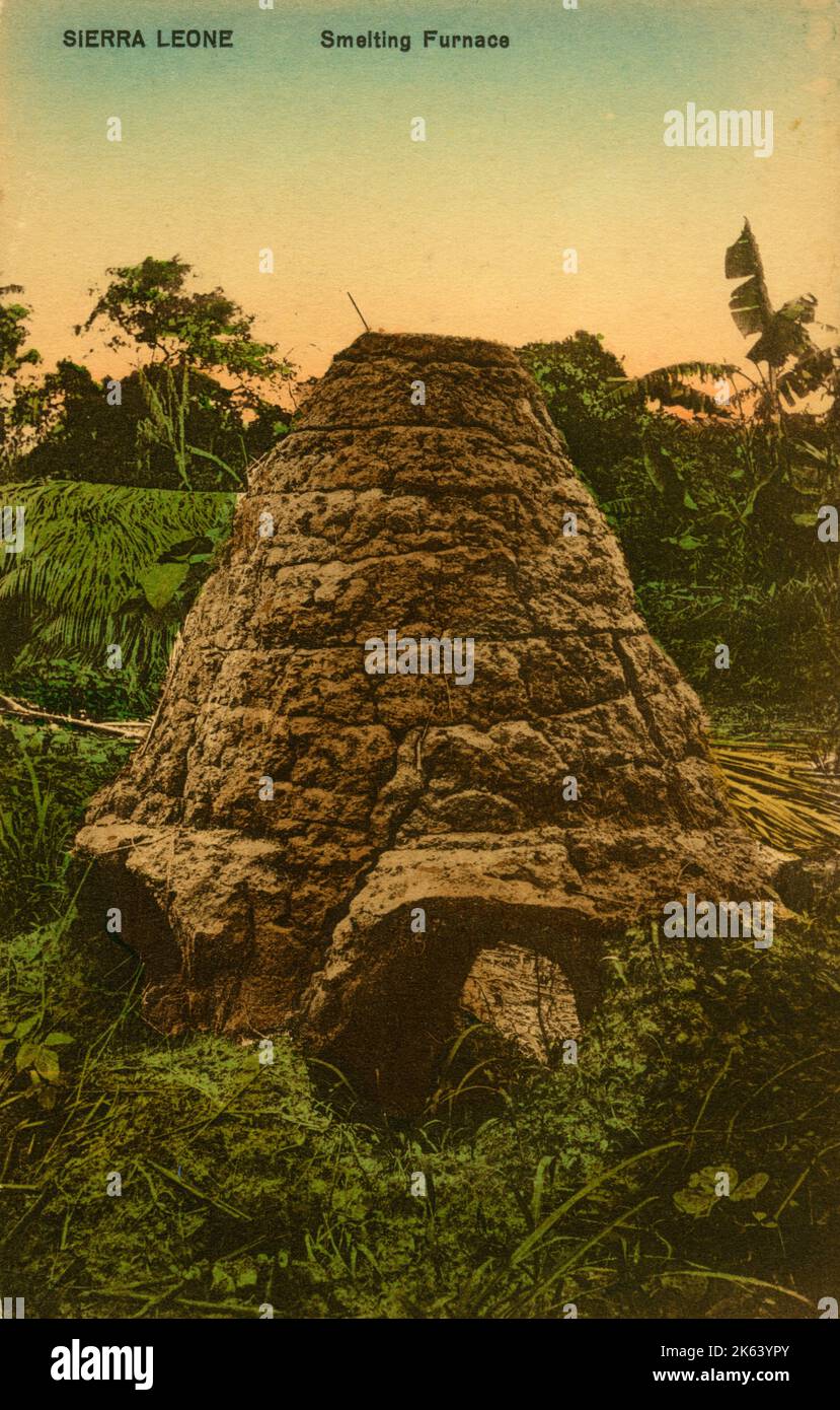 Smelting in a bloomery-type furnace in Sierra Leone, West Africa Stock ...