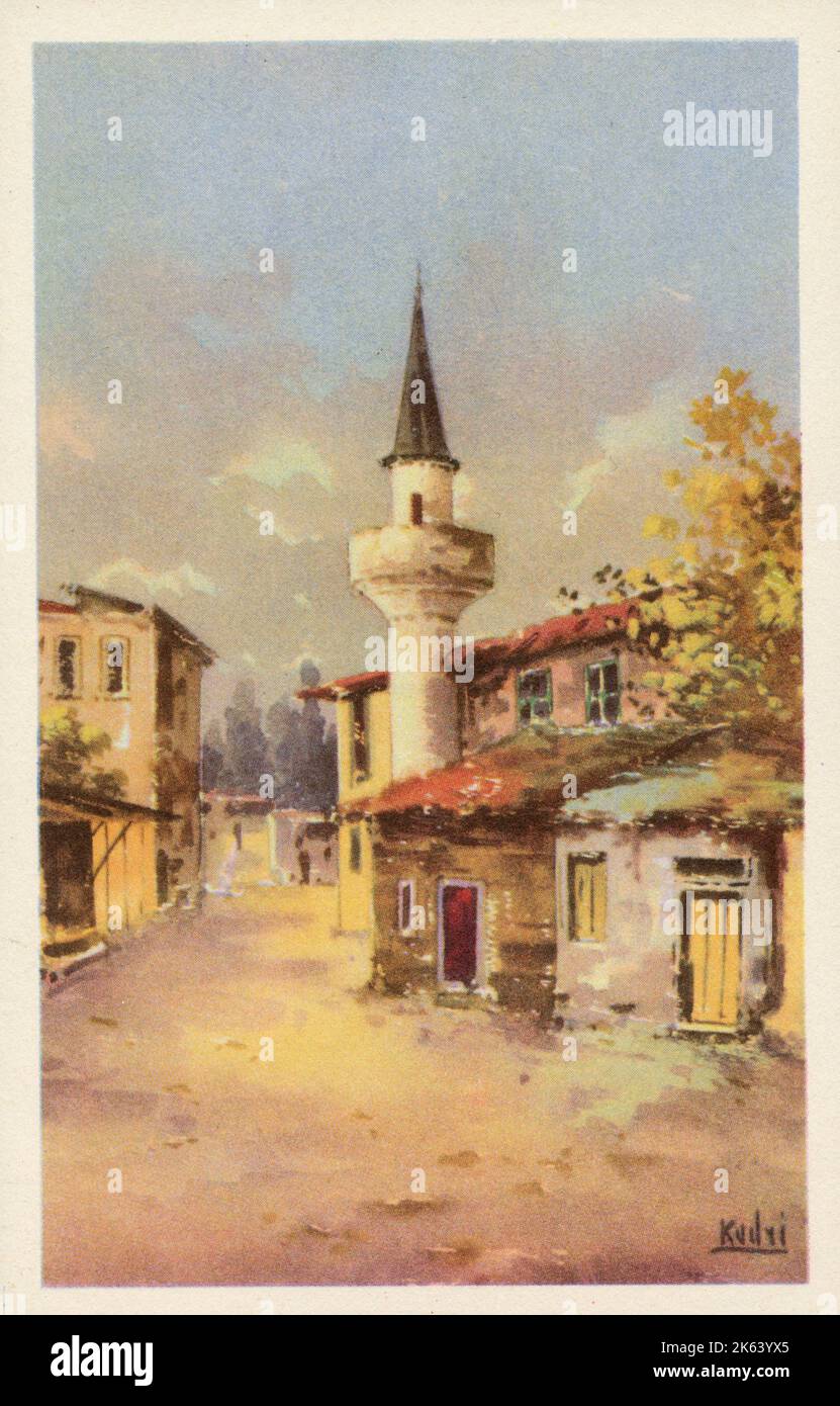 Istanbul, Turkey - Uskudar (Scutari) - Street scene with a small ...