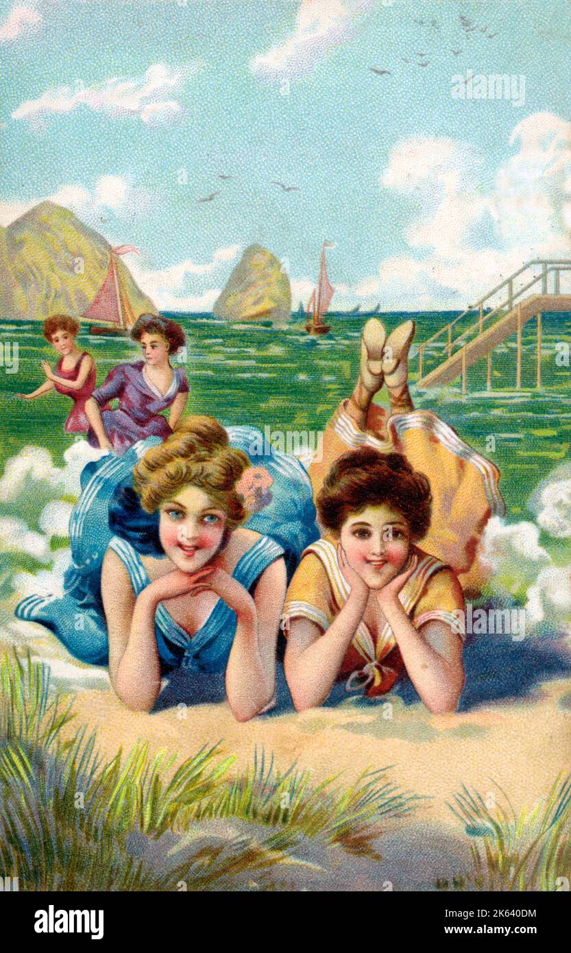 British Edwardian Bathing Beauties Soaking Up The Summer Sun On The
