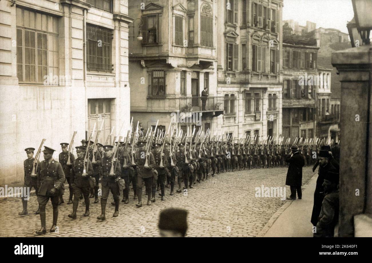 Soldiers of the Kent Regiment (?) on the streets of Istanbul, Turkey ...