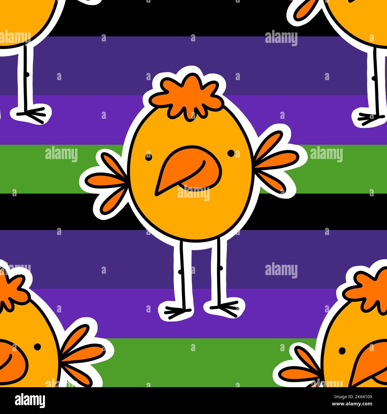 Easter cartoon chicken seamless doodle character pattern for wrapping ...