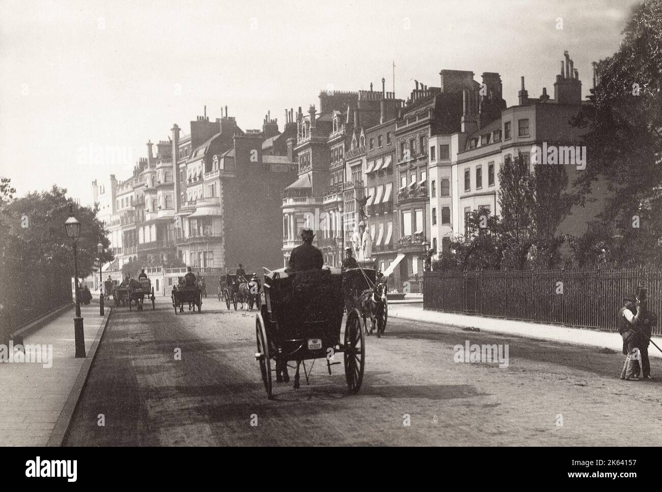 Vintage 19th century photograph: horses and carriages on Park Lane ...