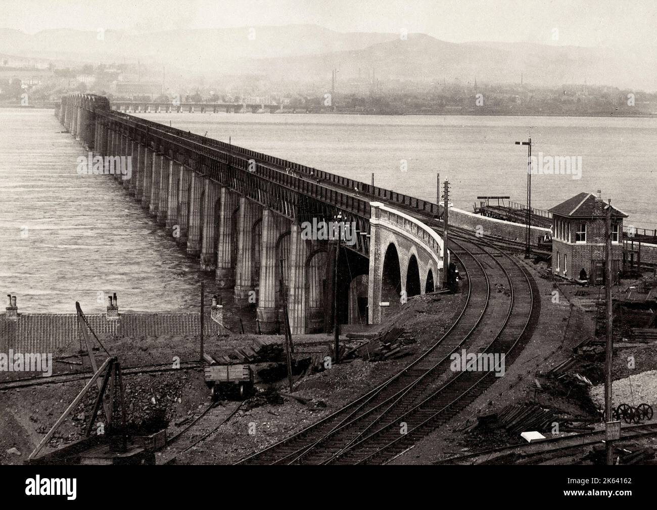 Vintage 19th century photograph: New Tay Viaduct, River Tay, Scotland ...