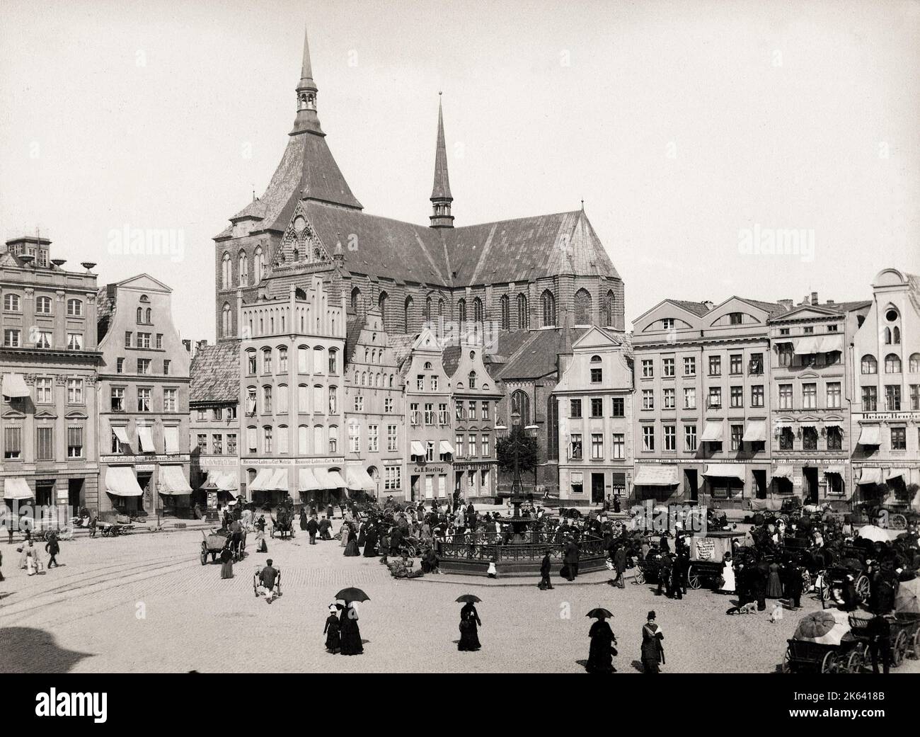 Vintage 19th century photograph: A view of the square in Rostock, Germany Stock Photo - Alamy