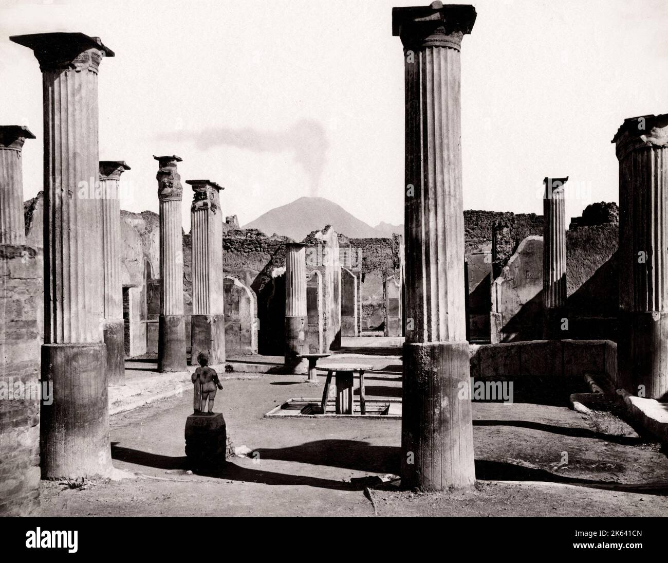 Vintage 19th century photograph: Ruins at Pompeii, with Mount Vesuvius ...