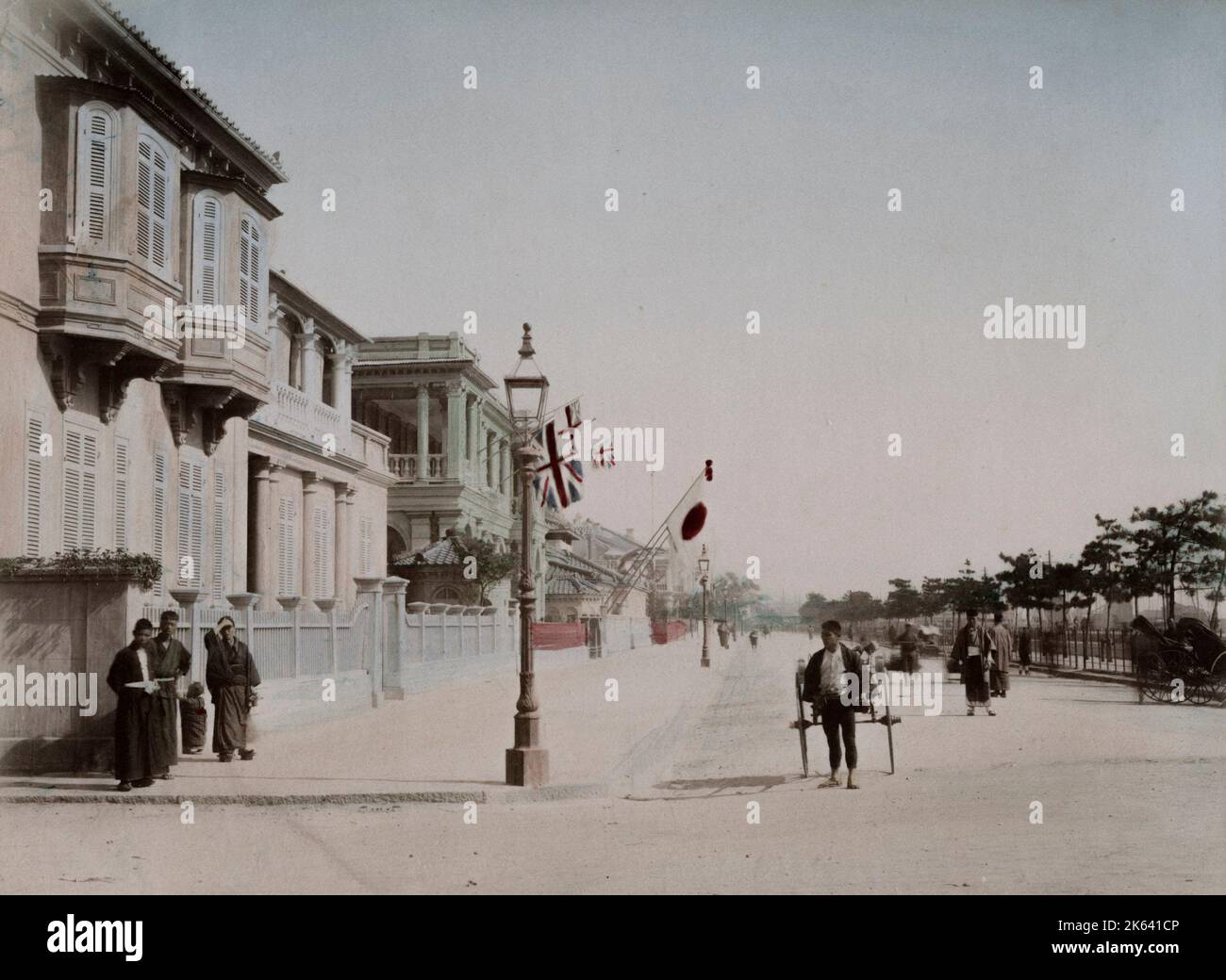 Foreign consulates along the Bund, Kobe, including the British flag ...