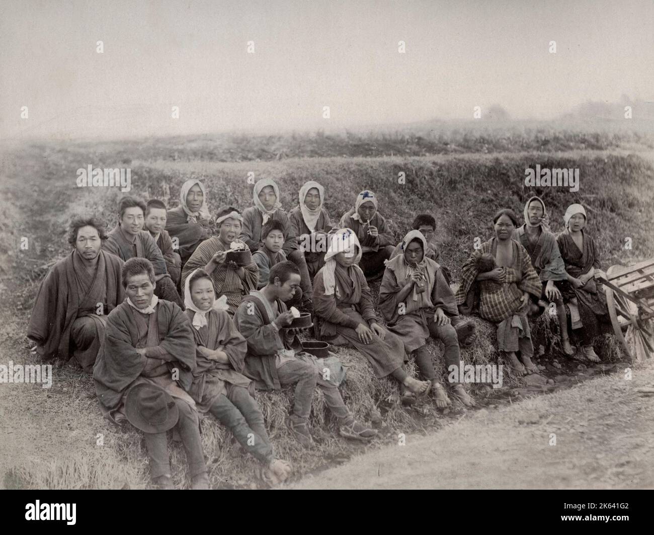 Group of country people, farm workers. Vintage 19th century photograph ...