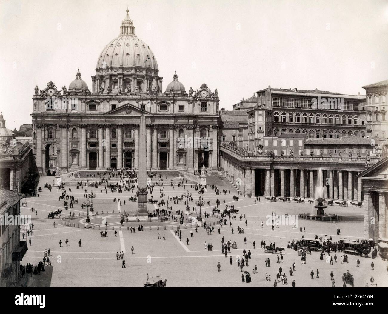 Looking towards St Peter's Basilica, the Vatican, Rome, Italy. Vintage ...